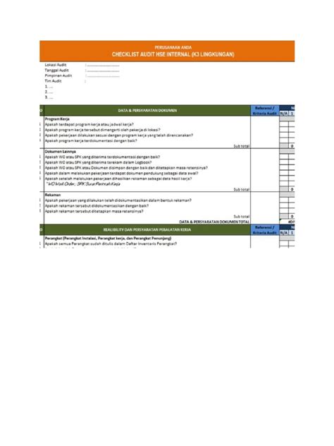 Contoh Checklist Audit Hse Internal Pdf