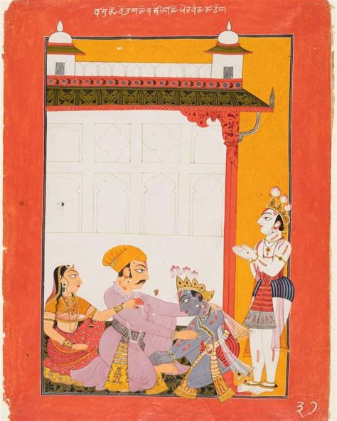 Krishna Touching The Feet Of Vasudeva And Devki Circa 1725 Ce Chamba