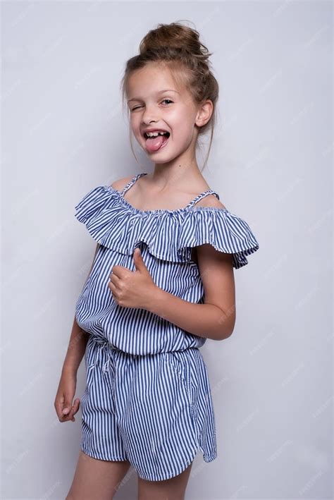 Premium Photo Beautiful Little Fashion Model On White Background