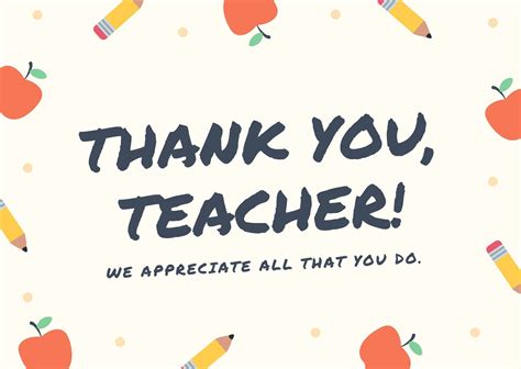 Thank You Card Template For Teacher