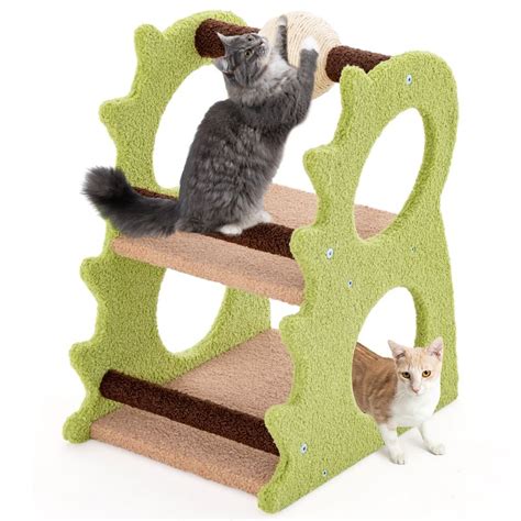 2 Tier Dinosaur Cat Tree Tower W Rotating Scratching Sisal Ball