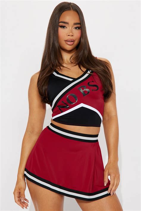 No Bs Cheerleader 2 Piece Costume Set Red Combo Fashion Nova