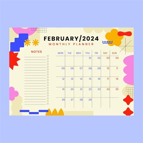 Free Vector Flat 2024 Monthly Planner Template