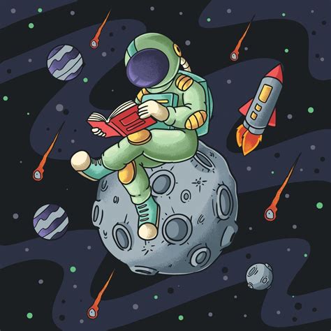 Astronaut Reading A Book In Space 3692511 Vector Art At Vecteezy