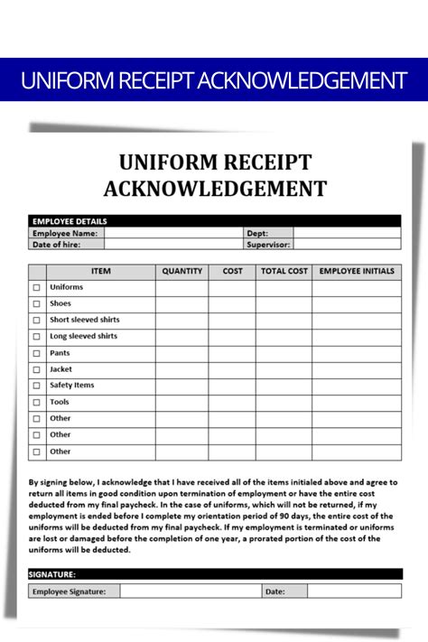 Uniform Authorization Form Employee Uniform Agreement Template