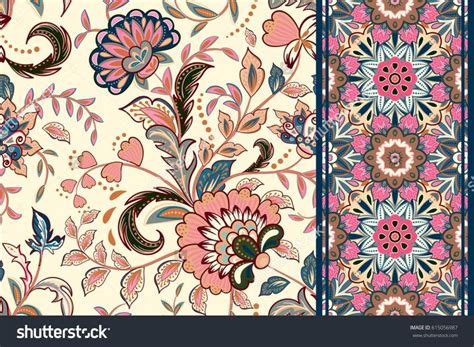 Seamless Floral Patterns Set Vintage Flowers 库存矢量图（免版税）615056987