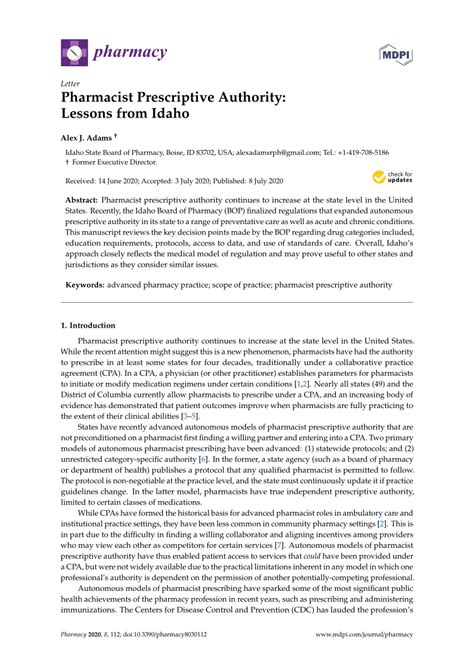 Pdf Pharmacist Prescriptive Authority Lessons From Idaho