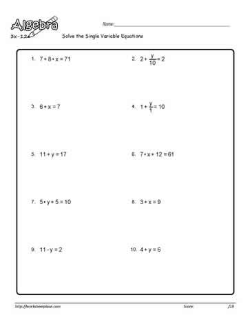 Single Variable Equation Worksheet 13 Worksheets