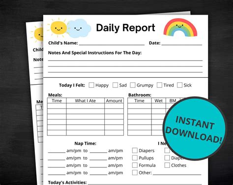 Daycare Infant Daily Report Template Ablebionics