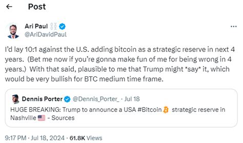 Ari Paul Us Bitcoin Strategic Reserve Unlikely In 4 Years
