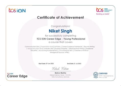 Niket Singh On Linkedin Im Happy To Share That I Have Successfully Completed Tcs Ion Career Edge