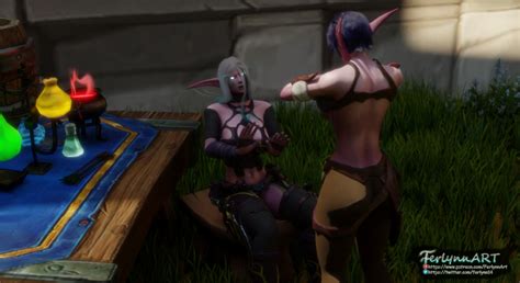 Rule 34 Female Ferlynn Lunalae Night Elf Raylana Showing Breasts
