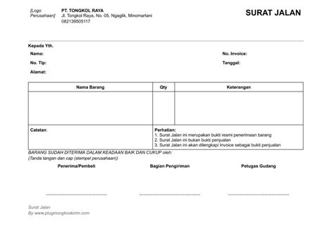 3 Contoh Surat Jalan Pengiriman Barang Yang Benar Plugin Ongkos Kirim