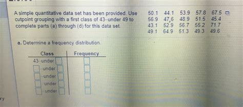 Solved A Simple Quantitative Data Set Has Been Provided Use