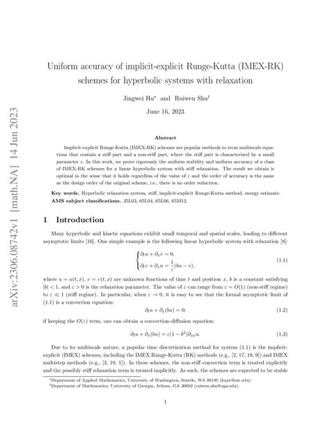 Uniform Accuracy Of Implicit Explicit Runge Kutta Imex Rk Schemes For Hyperbolic Systems With