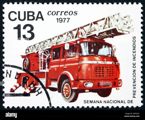 Cuba Circa 1977 A Stamp Printed In Cuba Shows Turntable Ladder Truck