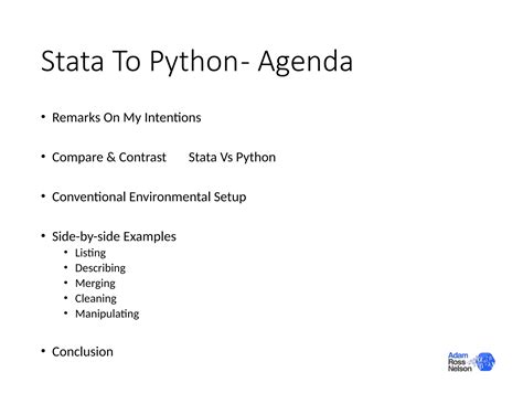 Stata Python Rosetta Stone Side By Side Code Examples Ppt