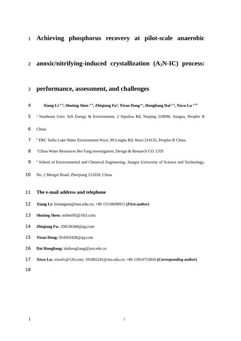 Pdf Achieving Phosphorus Recovery At Pilot Scale Anaerobic Anoxicnitrifying Induced