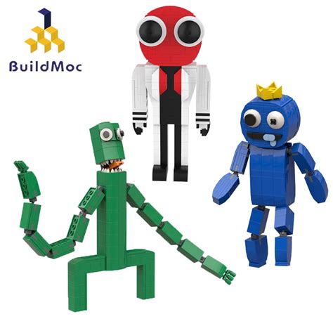 Buildmoc 크리에이티브 레인보우 프렌즈 브릭 헤즈 그린 몬스터 옐로우 덕 피규어 빌딩 블록 레인보우 프렌드 키즈 장난감