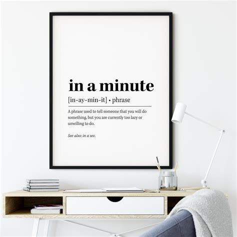 In A Minute Definition Print Funny Teen Wall Art Printable Wall Art