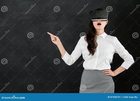 Asian Woman Teacher Pointing With Vr Headset Glasses Stock Image