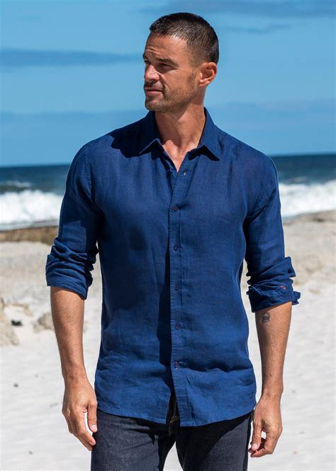 Mens Navy Linen Shirt 100 Linen Mens Shirts Frangipani