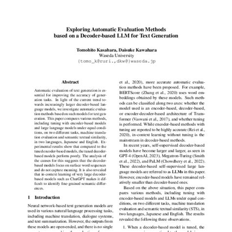 Exploring Automatic Evaluation Methods Based On A Decoder Based Llm For