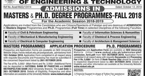 Ned University Of Engineering And Technology Neduet Admissions Session 2018 2019 Computer Zila