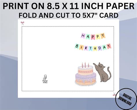 Printable Cat Birthday Card Printable Birthday Card Funny Digital