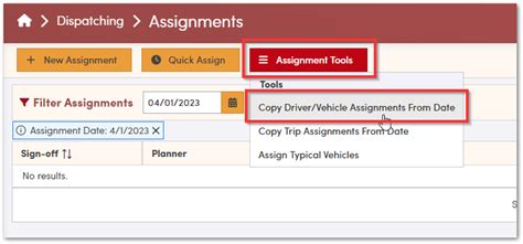 copy driver and vehicle assignments to another date in routingbox web