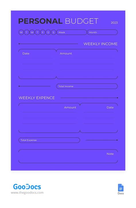 Violet Personal Budget Template Monthly Budget Template