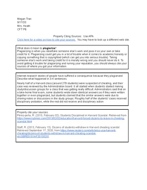 P6 9 17 Proper Citations Megan Tran 917 Mrs Heath Cft P Properly Citing Sources Use Apa
