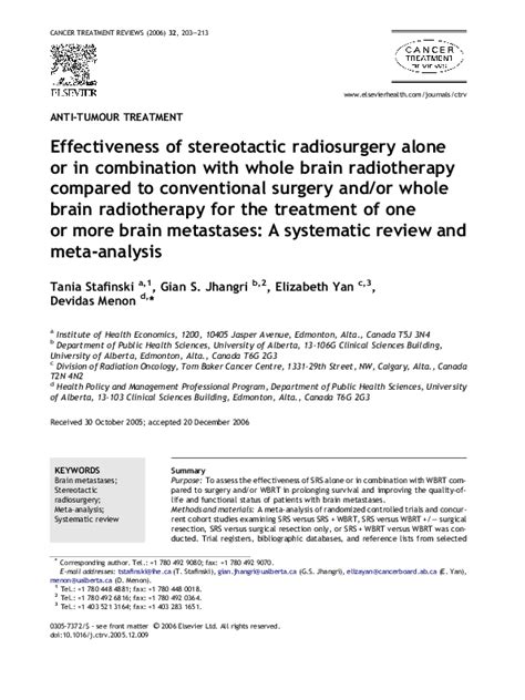 Pdf Effectiveness Of Stereotactic Radiosurgery Alone Or In Combination With Whole Brain