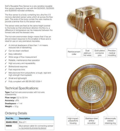 Sle Fabian Reusable Flow Sensor N5402 Rev2 For Sle4000 Sle5000 Sle6000