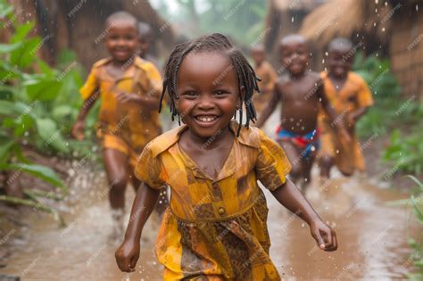 Niños Negros Africanos Corriendo Cultura Charco áfrica Niños Jugando Se