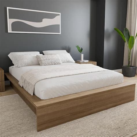 Nexera James Brown Oak Wood Frame Queen Platform Bed 236088 The Home Depot