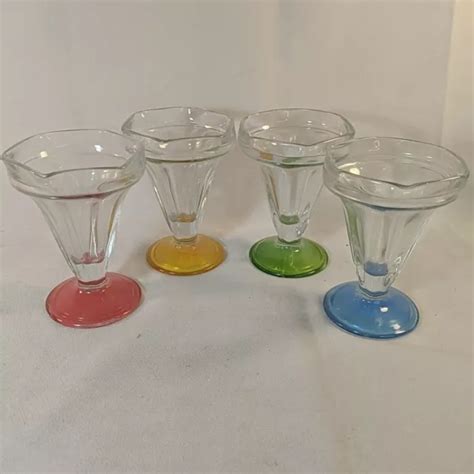 Libbey Crisa 4 Set Pedestal Ice Cream Sundae Multicolor Colorful Glass