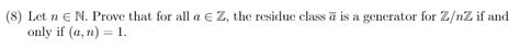 solved 8 let n∈n prove that for all a∈z the residue