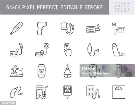 Icônes De Ligne De Dispositifs Médicaux Personnels Lillustration Vectorielle Comprend Licône
