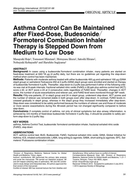 Pdf Asthma Control Can Be Maintained After Fixed Dose Budesonide