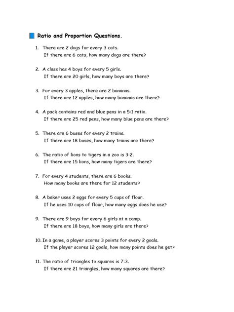 Ratio And Proportion Questions Pdf