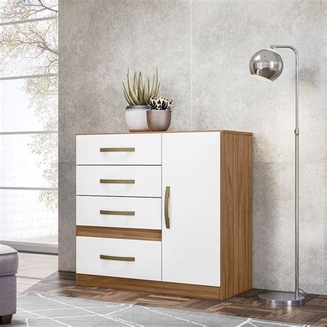 Cômoda 4 Gavetas E 1 Porta Vênus Naturale Branco 707026 Moval