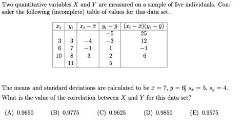 Solved Two Quantitative Variables X And Y Are Measured On