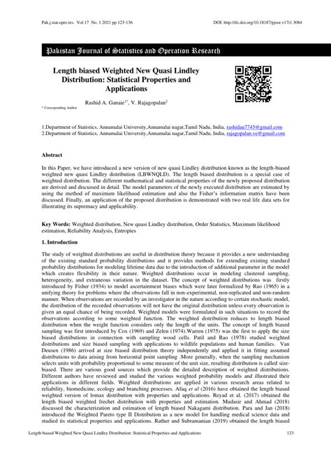 Pdf Length Biased Weighted New Quasi Lindley Distribution Statistical Properties And Applications