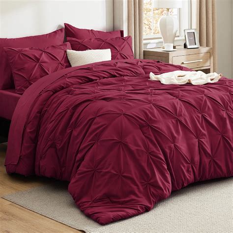 Bedsure Burgundy 7 Piece Reversible Comforter Set Bed In