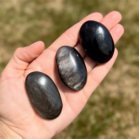 Silver Sheen Obsidian Palm Stone New Moon Beginnings