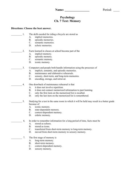 Ch 7 Test Memory