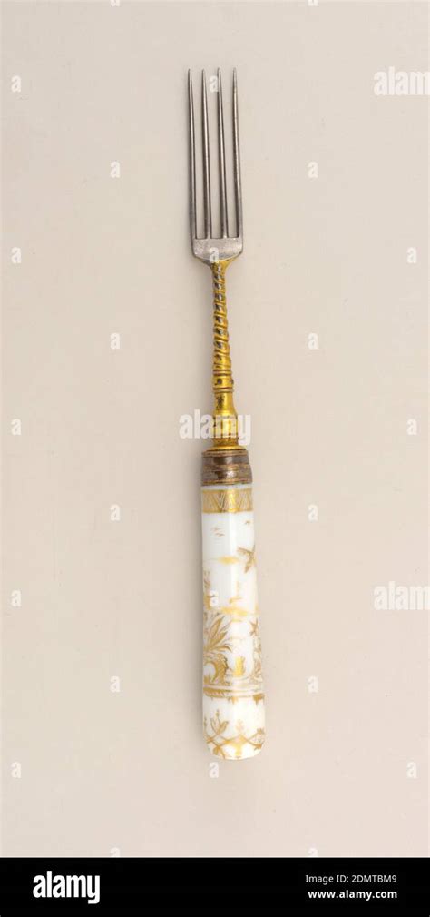 Fork Glass Steel Gold Brass Four Curved Tines Curved Shoulders