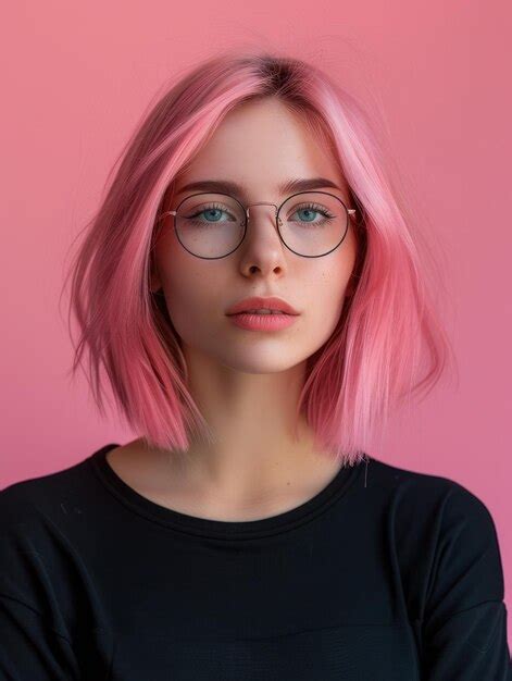 Premium Photo A Woman With Pink Hair And Glasses