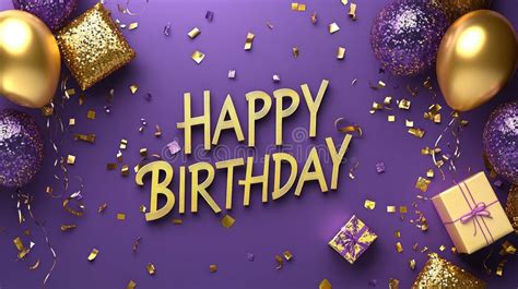 Happy Birthday Celebration With Purple And Gold Balloons And Ts